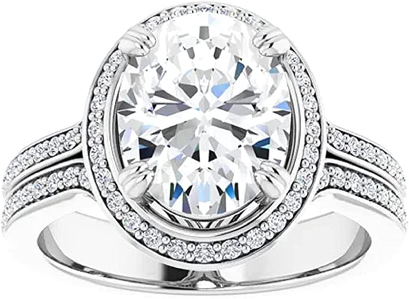 Moissanite World 3 CT Oval Cut Colorless Moissanite Engagement Ring Bridal Ring Set Solitaire Split Shank Solid Sterling Silver Vintage Antique Anniversary Promise Ring Gift for Her (5)