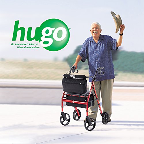 Hugo Mobility 700-961 Foldable Rollator Walker with Seat and Saddle Bag, Red