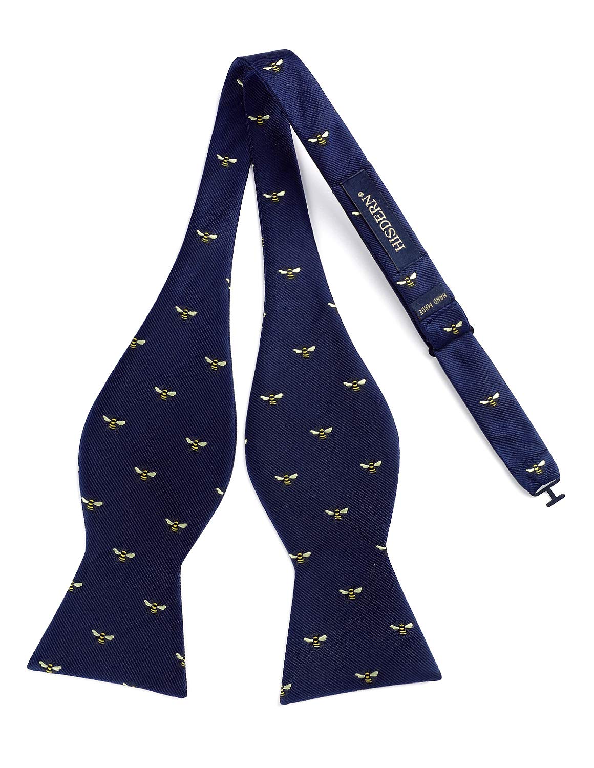 HISDERN Men's Bee Pattern Self Bow Tie And Pocket Square Set Wedding Party Accessories,Navy Blue & Yellow,One Size