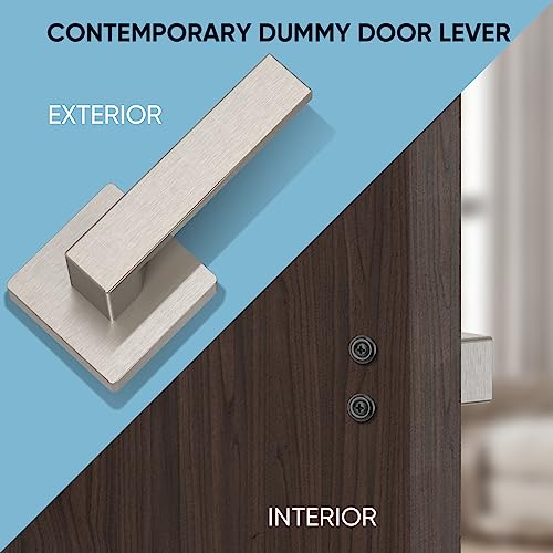 TICONN Door Handle Heavy Duty, Reversible Square Door Lever for Bedroom, Bathroom and Rooms (Satin Nickel, Dummy - Front Mount)
