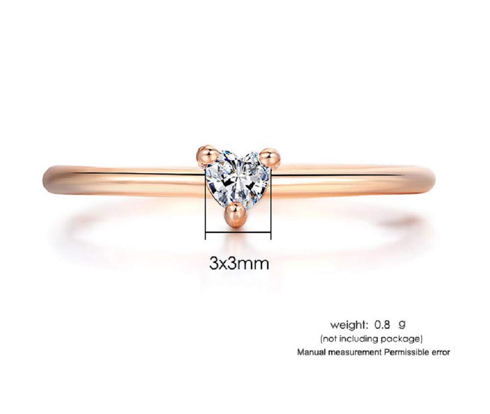 hsiyyecg Women's Heart-Shaped CZ Crystal Ring in Rose Gold Minimalist, Delicate Plain Band Knuckle Stacking Midi Jewelry (US Size 10)