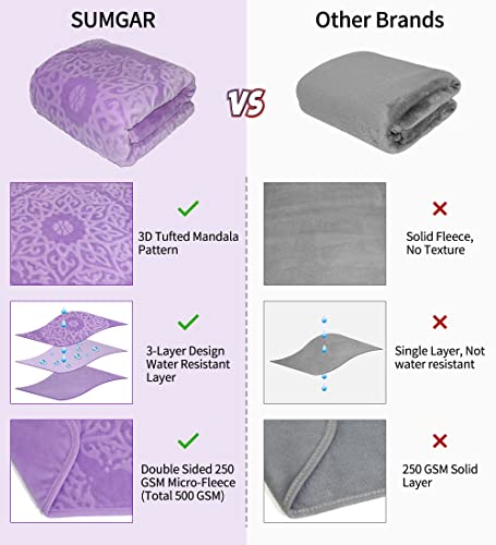 SUMGAR Lavender Throw Blankets Purple Thick Soft Fleece Blanket for Women Girls Bed Couch,Mandala Tufted Boho Fuzzy Warm Double Sided Flannel Blankets with Waterproof Inner Layer,Twin Size 60"x80"