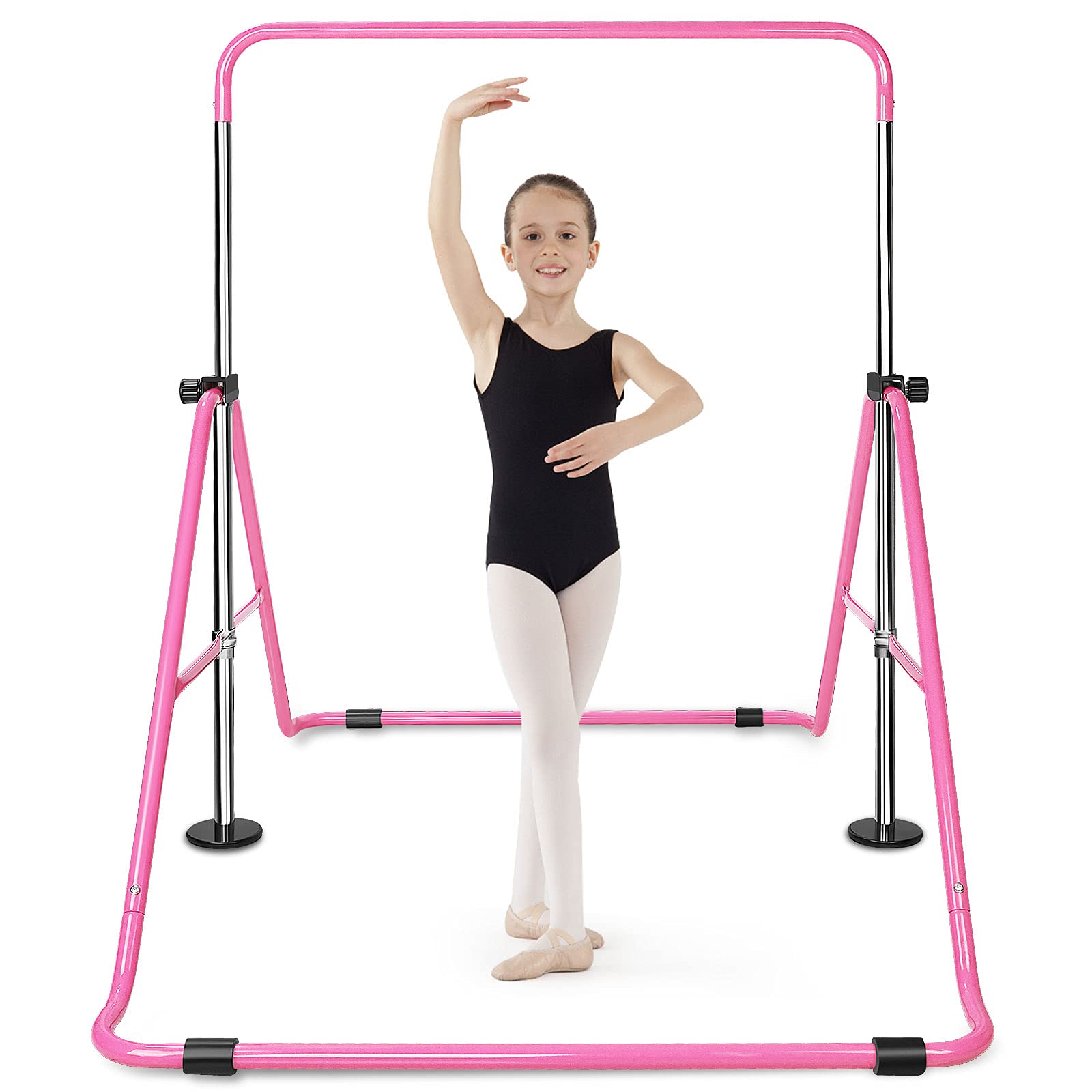 KL KLB Sport Expandable Gymnastics Bars Kids Junior Kip Training Bars Equipment for Home, Folding Height Adjustable Horizontal Bars for 3-7 Years Old (Pink)