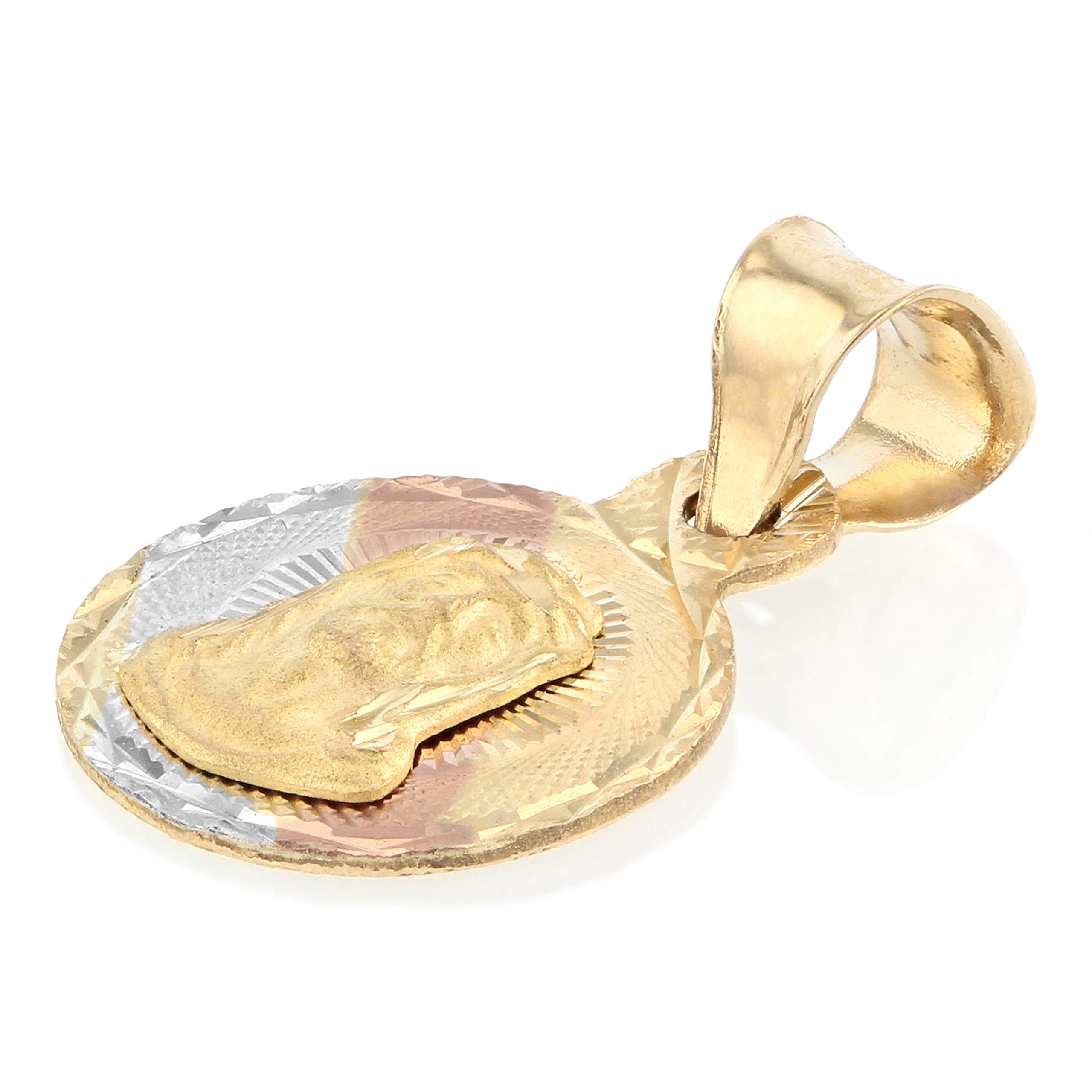 Ioka - 14K Tri Color Gold Religious Jesus Stamp Charm Tiny Pendant For Necklace or Chain