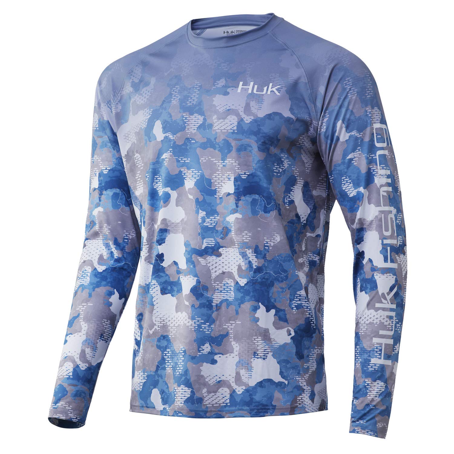 Huk Men's Pattern Pursuit Long Sleeve Performance Shirt, Refraction Fish Fade-Ice Boat, Small