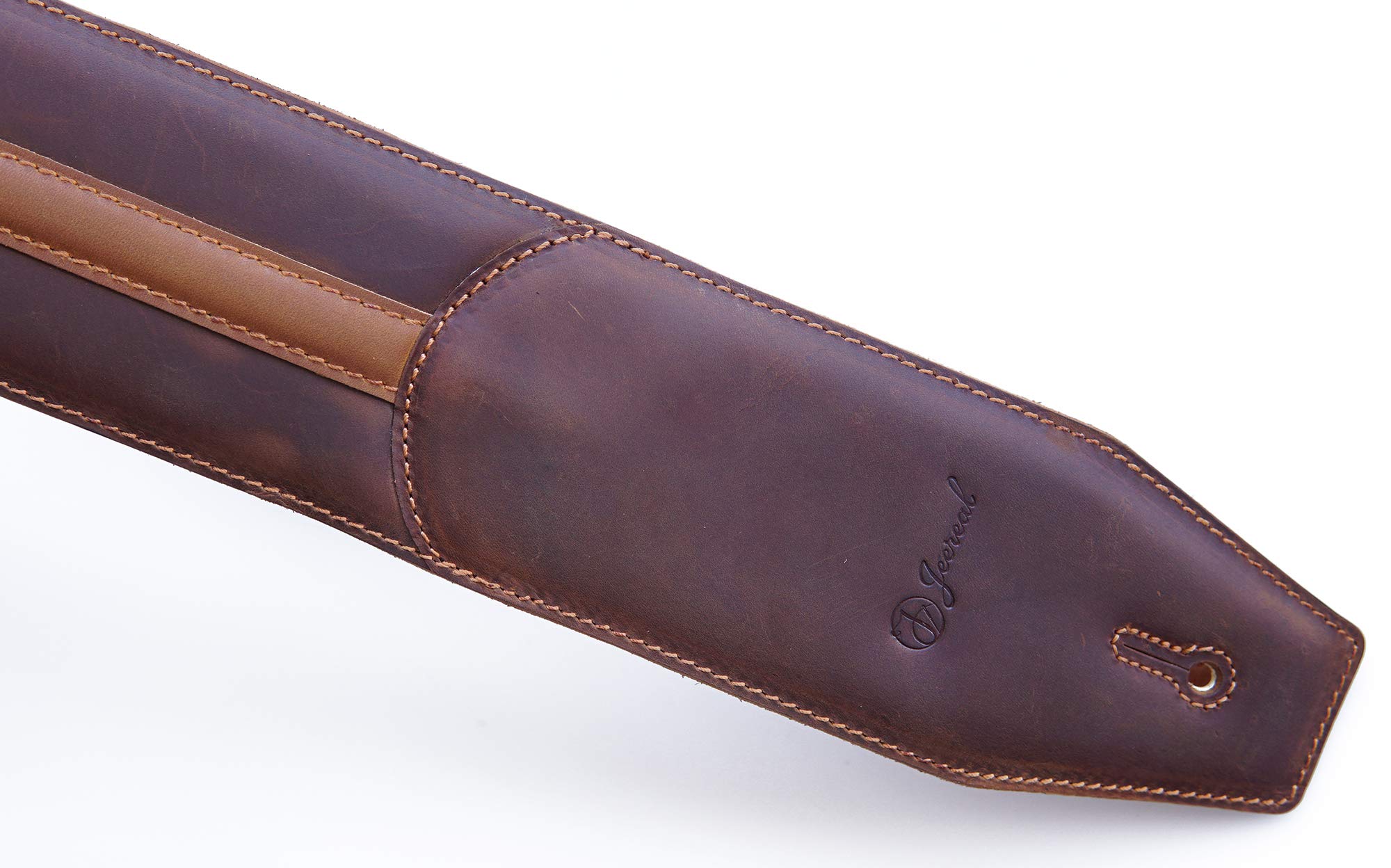 Jeereal Full Grain Genuine Padded Soft Leather Guitar Strap (3.0inches Width) for Electric, Acoustic, and Bass Guitars (Red Brown)