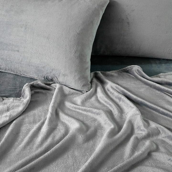 HYPREST Flannel Sheets King Size Deep Pocket, 250 GSM Micro Plush Velvet Sheets, Hotel Luxury Soft Breathable Grey King Bed Sheets Warm Fleece Sheets fits Mattress up to 24" in