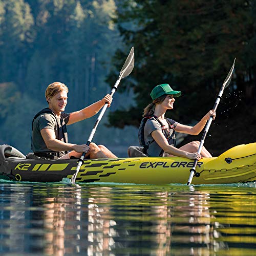 INTEX 69629E 86" Kayak Paddle: Ribbed Spoon Shaped Blades – Durable Lightweight Shaft – Comfortable Grips – 3-Position Feather Adjustability – TUV RL Approved