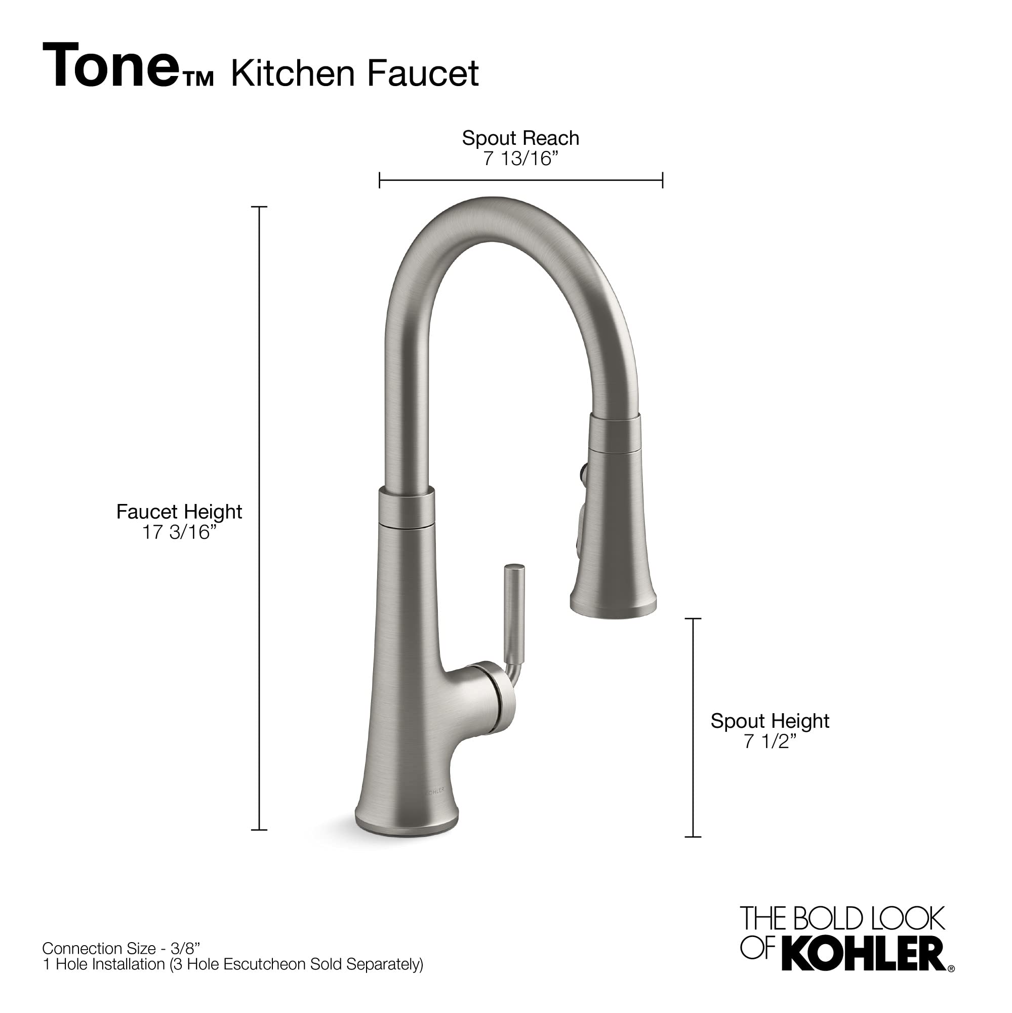 Kohler 23764-BMB Tone, Kitchen Sink Faucets with Pull Down Sprayer, Matte Black with Moderne Brass