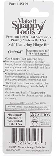 Snappy Tools 9/64 Inch Self-Centering Hinge Bit #45109