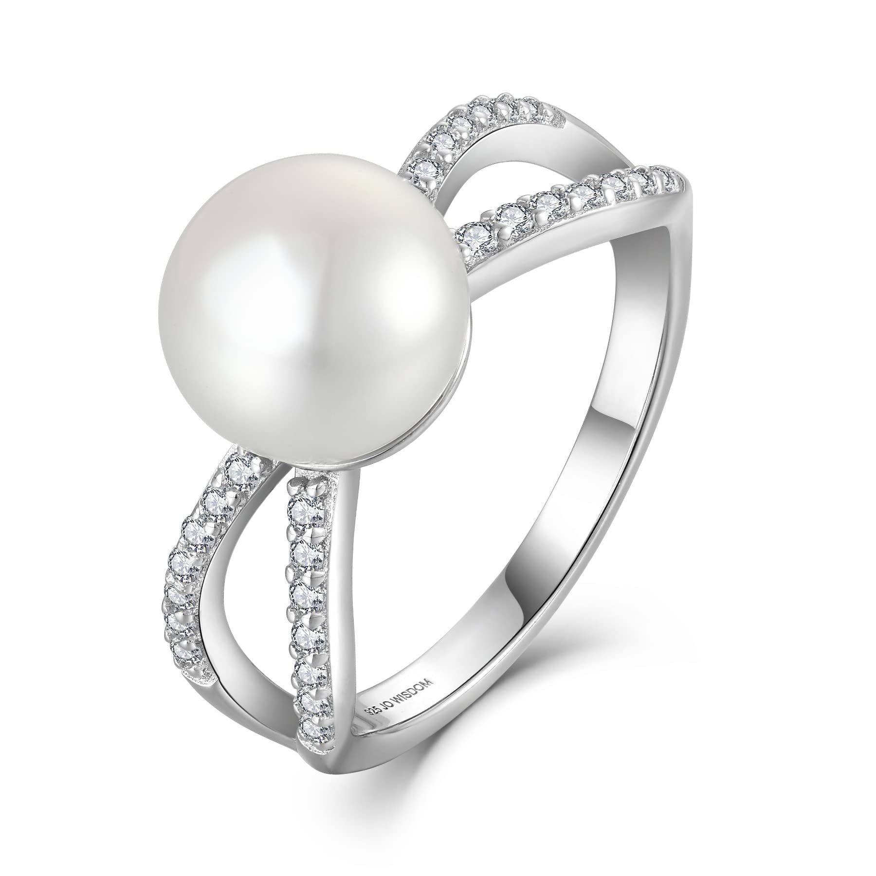 JO WISDOM Pearl Ring,925 Sterling Silver Cubic Zirconia Women's Rings,size10