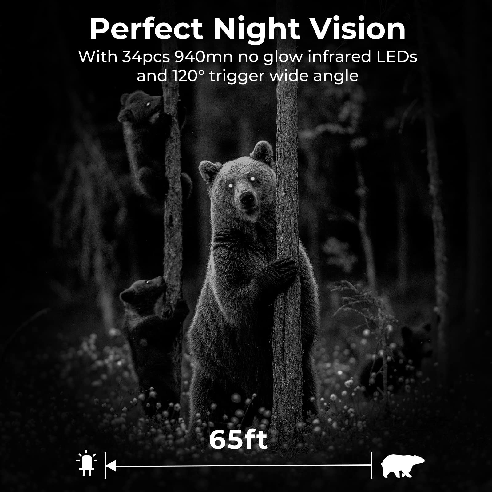 K&F Concept 4K 32MP WiFi Trail Camera, Bluetooth Game Camera with No Glow Night Vision Motion Activated IP66 Waterproof, 0.2s Trigger Time, H.264 HD Video Hunting Camera for Wildlife Monitoring