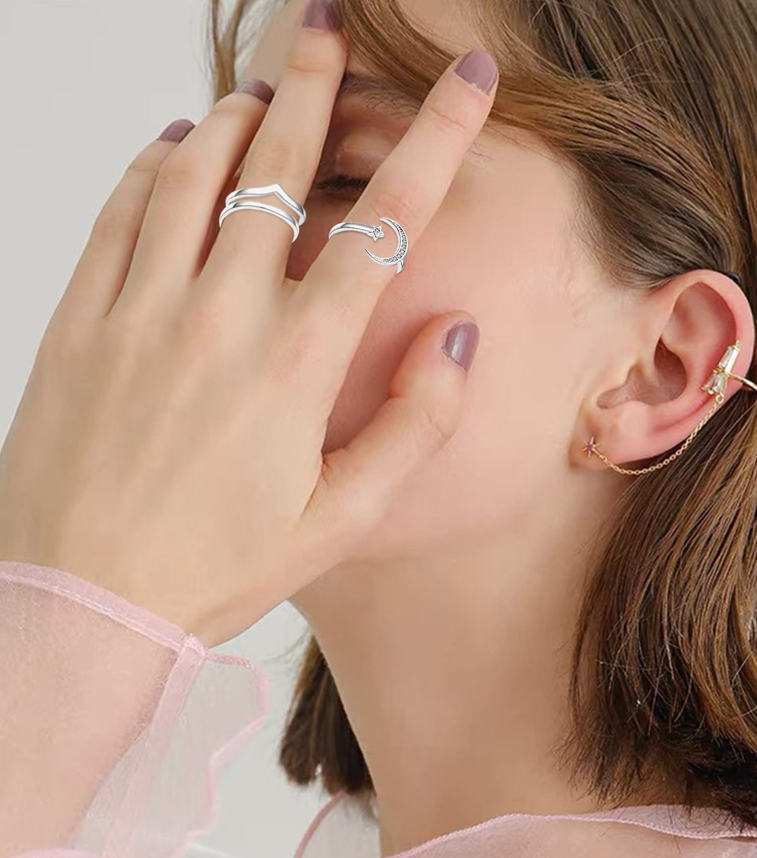 KOHOTA 12PCS Adjustable Knuckle Rings for Women 14K Gold Plated Silver Simple Stacking Rings Pack Open Knot Star Moon Butterfly Dainty Thumb Ring Set for Women