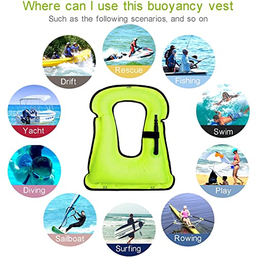 Inflatable Snorkel Vest for Adults, Adjustable Light Snorkeling Jackets Safety Vests for Diving, Snorkeling, Swimming, Surfing (Up to 200 lbs Loading)