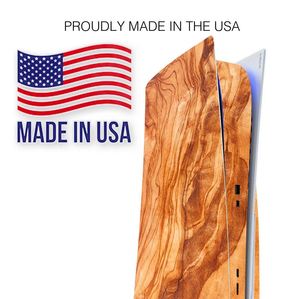 ITS A SKIN Skins Compatible with Sony Playstation 5 Console Disc Edition - Protective Decal Overlay stickers wrap cover - Marble Wood Design Cherry Mahogany