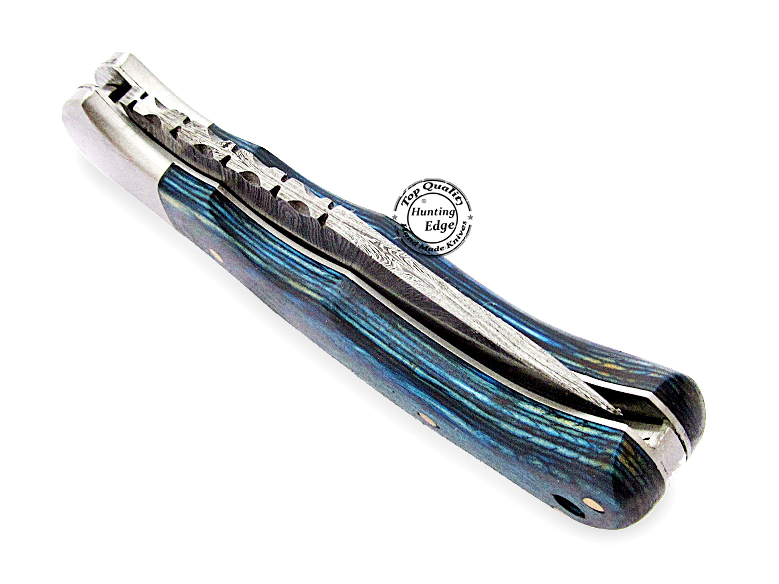 Hunting Edge Blue Wood 6.5'' 100% Handmade Damascus Steel Folding Pocket Knife 100% Prime Quality