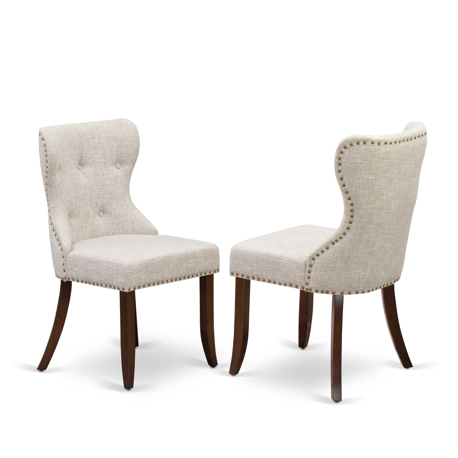 HomeStock East-West Furniture Renaissance Romance - A Dining Set of Two Excellent Kitchen Chairs Using Linen Fabric Doeskin Color and an Attractive Dining Table with Mahogany Finish