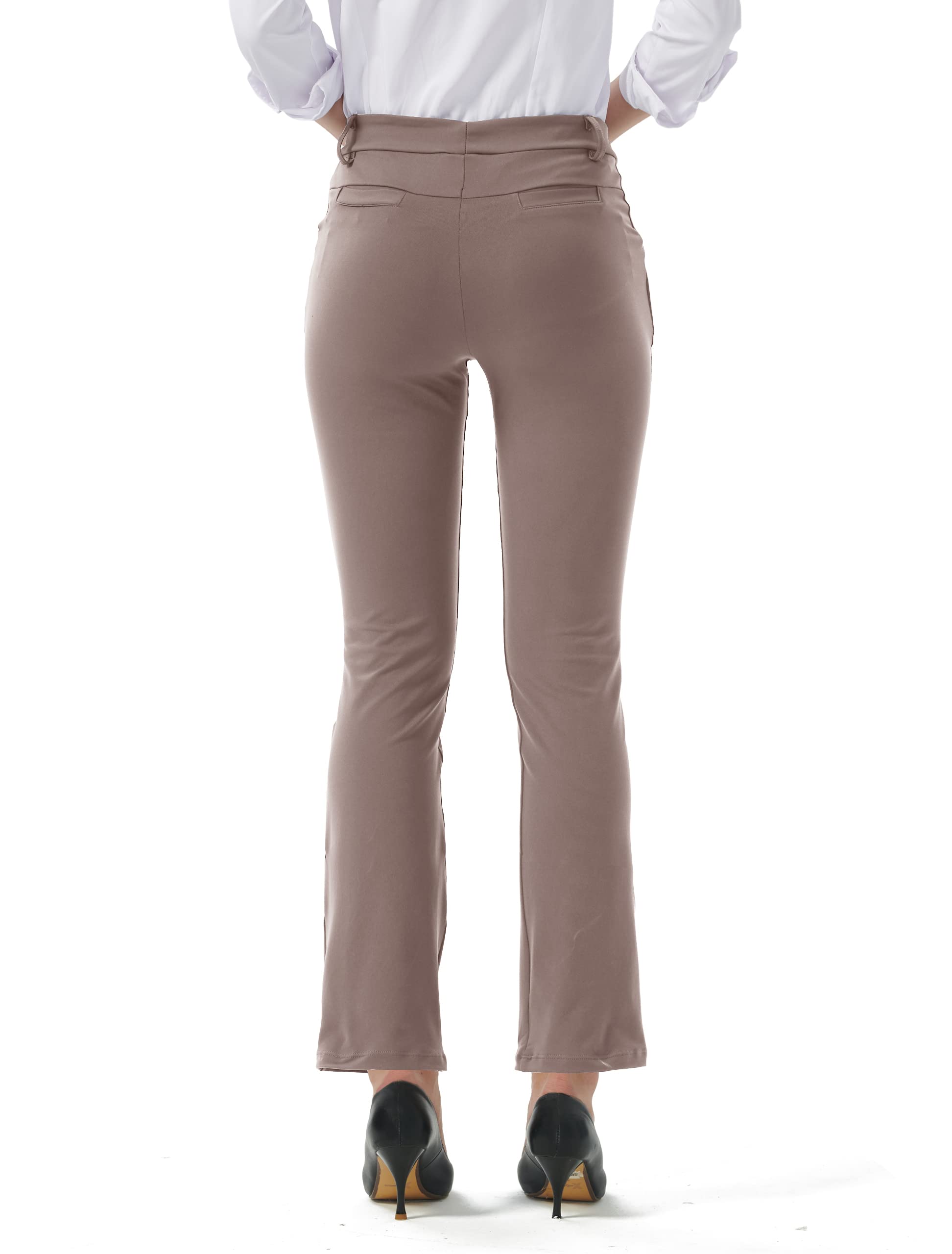 Keolorn Dress Pants Bootcut Yoga Pants for Women with Pockets High Waisted Workout Pants for Women Pull on Stretch Trousers(Light Brown,L)