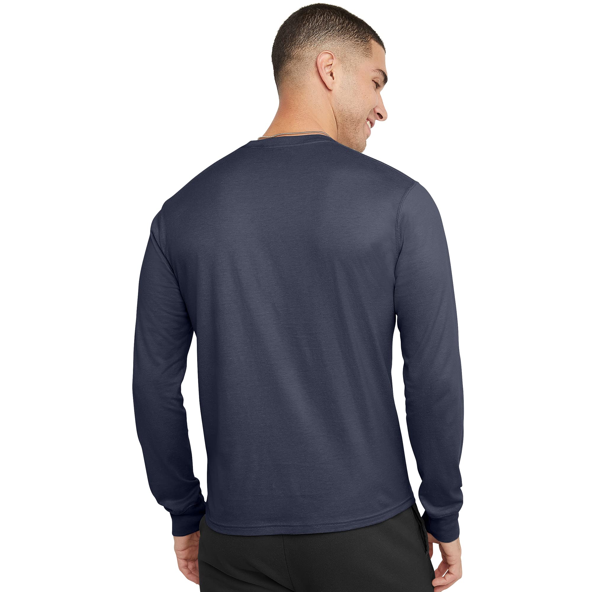 Hanes Originals Long Sleeve Cotton T-Shirt, Classic Crewneck Tee for Men, Black, Large
