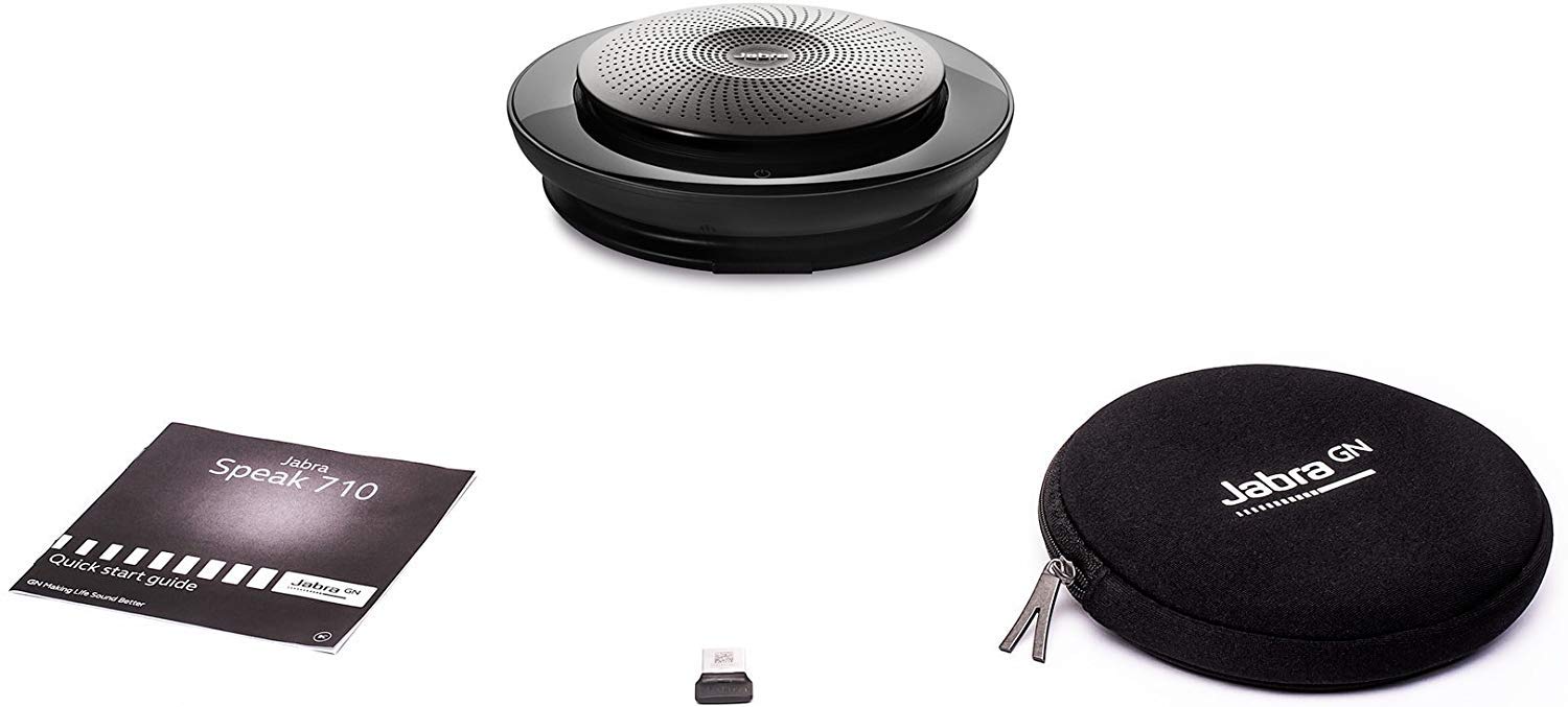 Jabra Speak 710 UC Wireless Bluetooth Speakerphone with Link 370 USB Adapter β Portable Conference Speaker for Holding Meetings Anywhere with Immersive Sound - Certified for Zoom & Google Meet