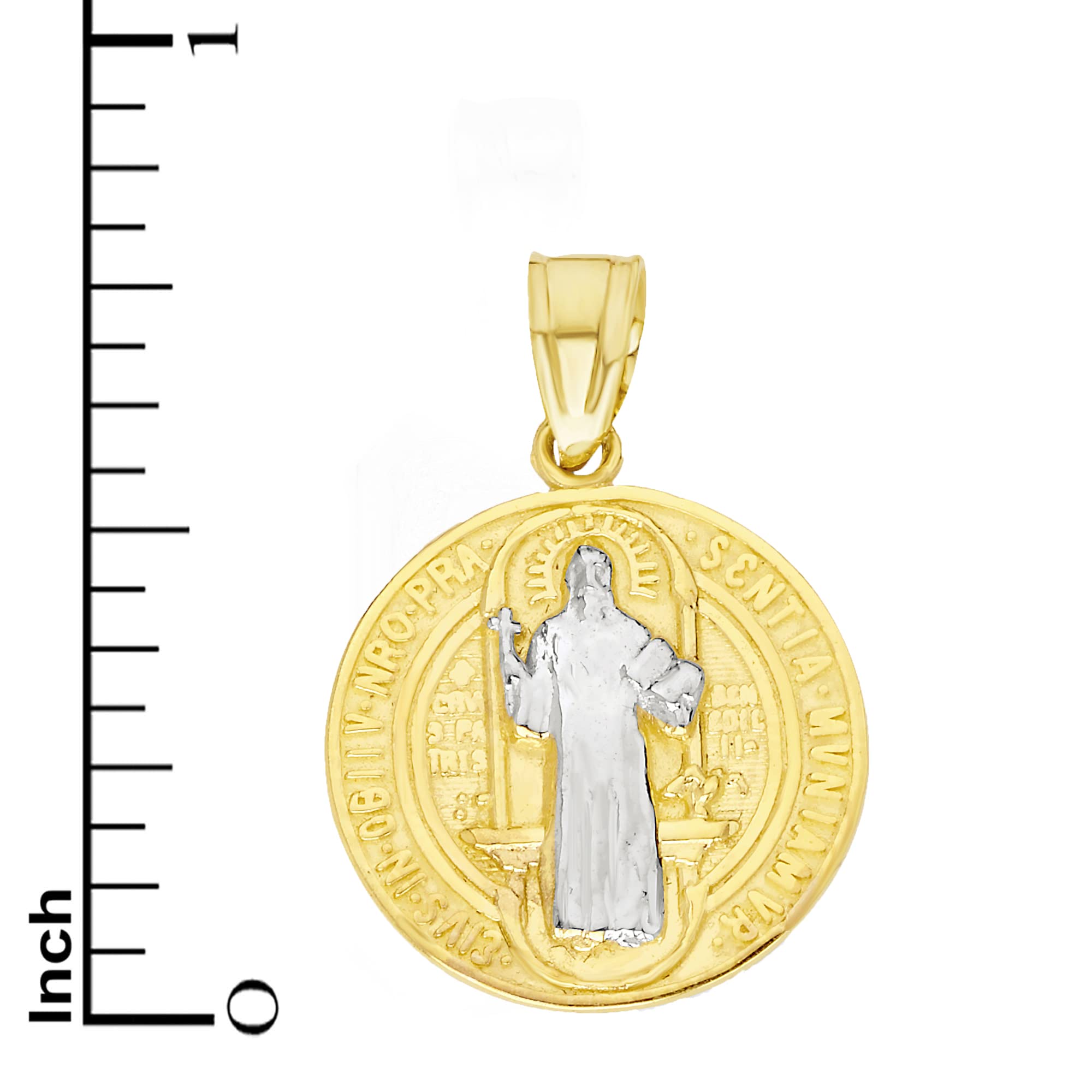 Ice on Fire Jewelry Dainty 10k Yellow Gold Round San Benedict of Nursia Medallion