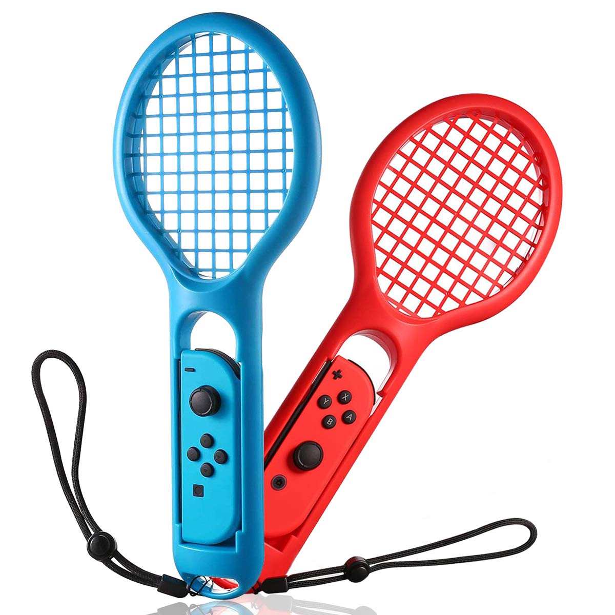 INFURIDER Tennis Racket Controller for Nintendo Switch Game,Hand Grip Game Controller Joy-Con Accessories Compatible for Nintendo Racket Sport Game Mario Tennis Ace.(2 pack,Red & Blue)