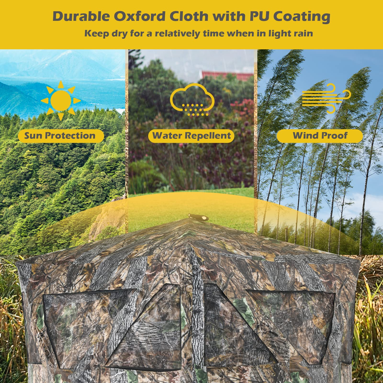 HAPPYGRILL Portable Hunting Blind with 360 Degree Mesh Windows, Pop up Camouflage Hunting Tent with Carrying Bag & Ground Stakes