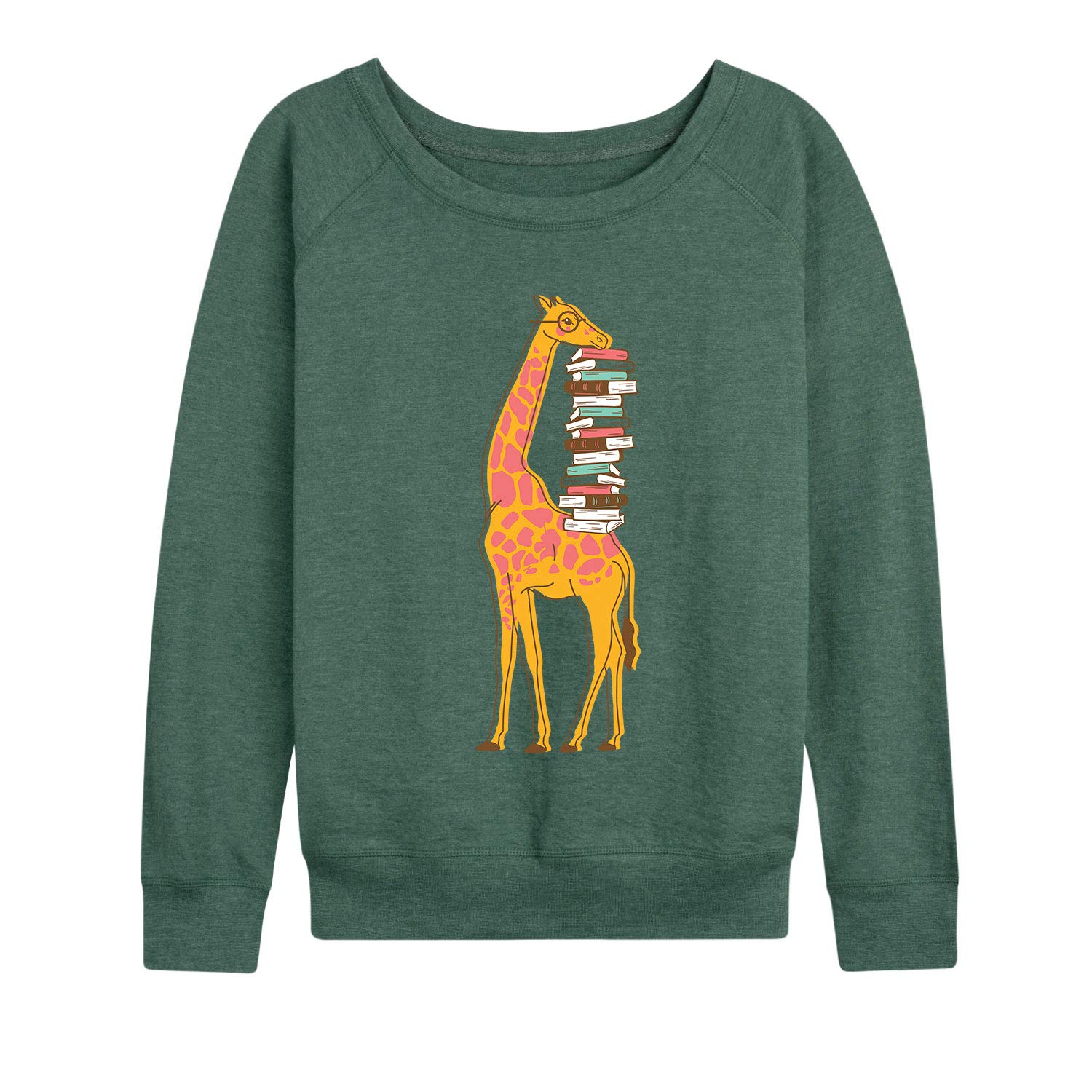 Instant Message - Giraffe Carrying Books - Ladies French Terry Pullover - Size 4X
