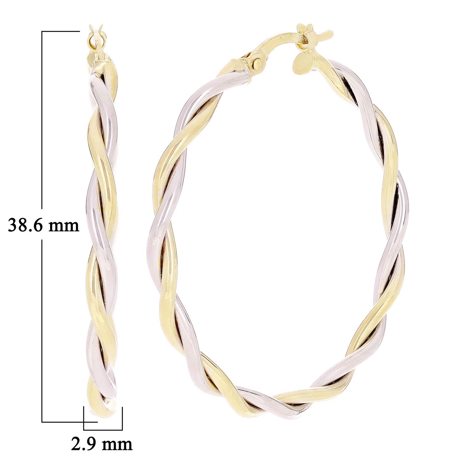 Italian 14k Yellow & White Gold Polished Twisted Large Hollow Hoop Earrings 1.5"