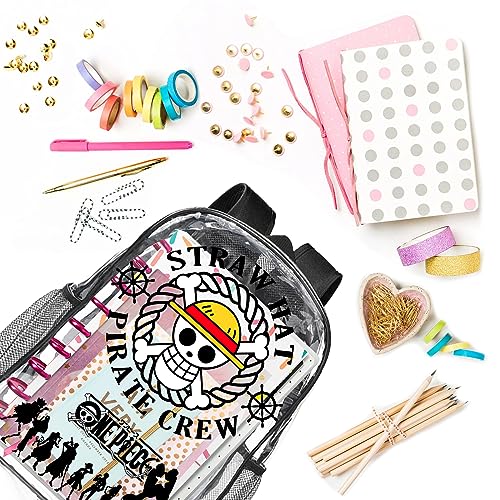 URYLVUG Japanese Anime Clear Backpack, Cosplay PVC Daypack, Heavy Duty See Through Shoulder Bag for Work, Transparent Plastic Bag for Boys Girls-Skull