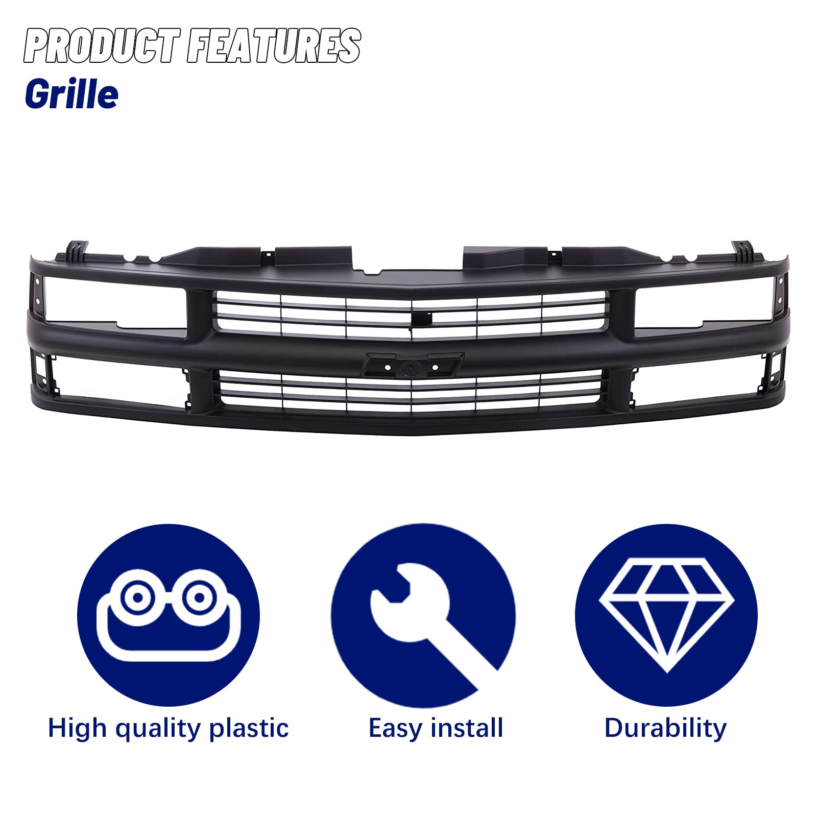 JustDrivably Replacement Parts Front Grille Grill With Black Shell Frame With Black Insert With Dual Headlight Type Compatible With Chevrolet C/K 1500 2500 3500 Full Size 1994-2000 Suburban