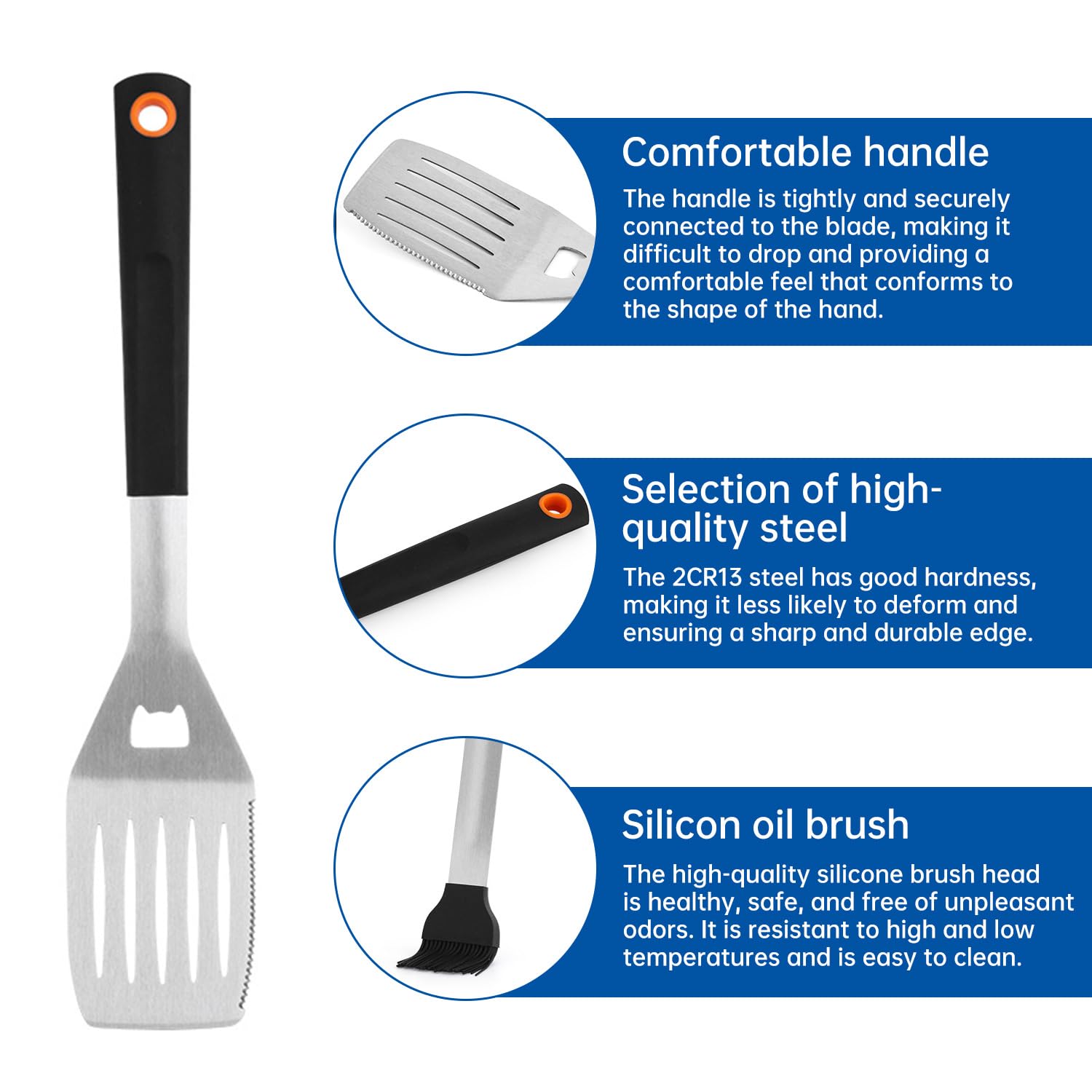 HILIVESVALUE BBQ Accessories Grill Tools Set, 5Pcs BBQ Tools Set with Spatula, Basting-Brush, Tongs, Fork,Premium Stainless Steel Grill Accessories Outdoor Cooking Tool Set Gift for Men
