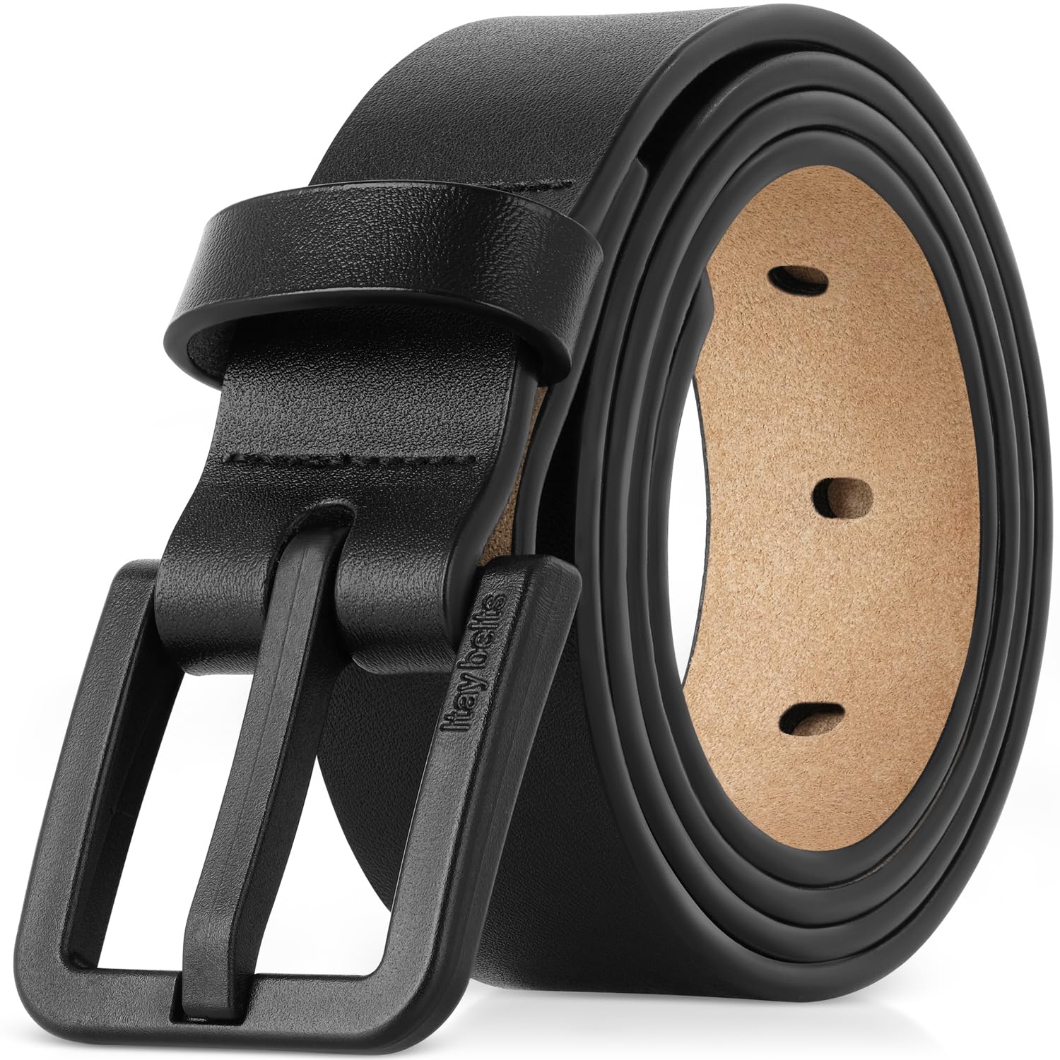 ITAY Metal Free Belt - Hypoallergenic Full Grain Leather TSA Belt Strap,Sturdy Men's Adjustable Belt,Nickel Free Belt for Men