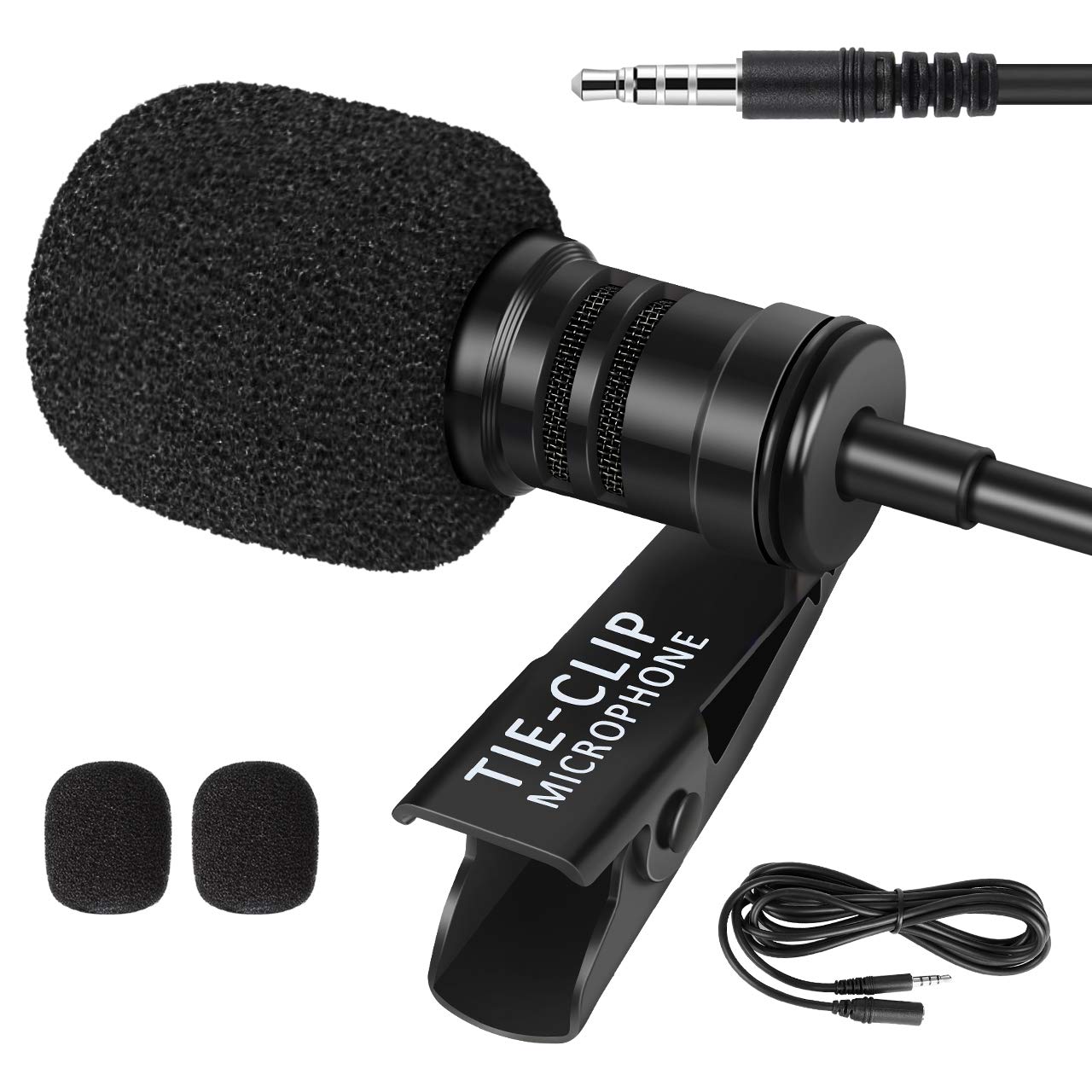 InnoGear Lapel Microphone with 6.5 Feet Extension Cable and 4 to 3 Pin Adapter 3.5mm Clip-on Omnidirectional Lavalier Mic for iPhone Android Smartphone