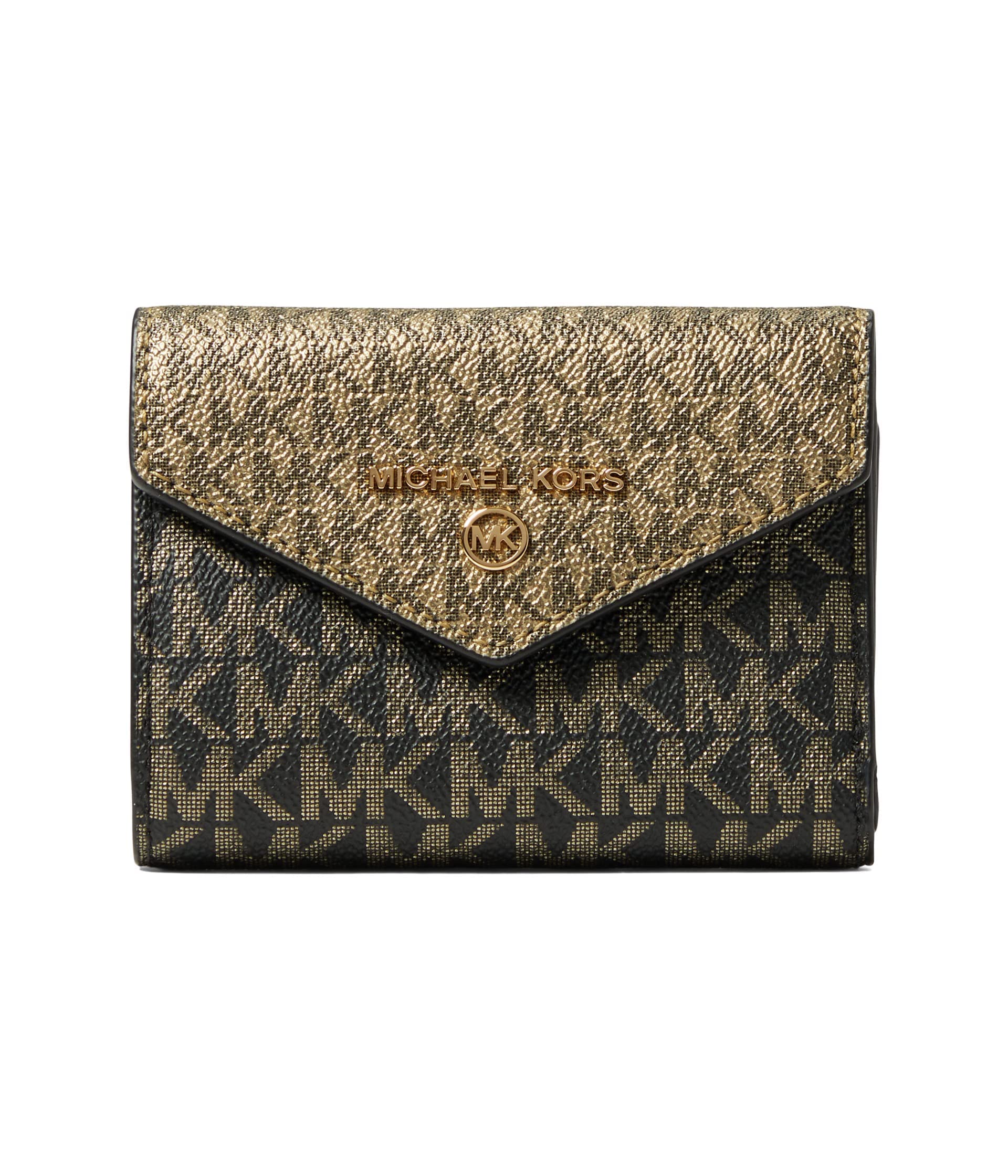 Michael Kors womens Jet Set Charm Medium Envelope Trifold wallets Black/Gold One Size