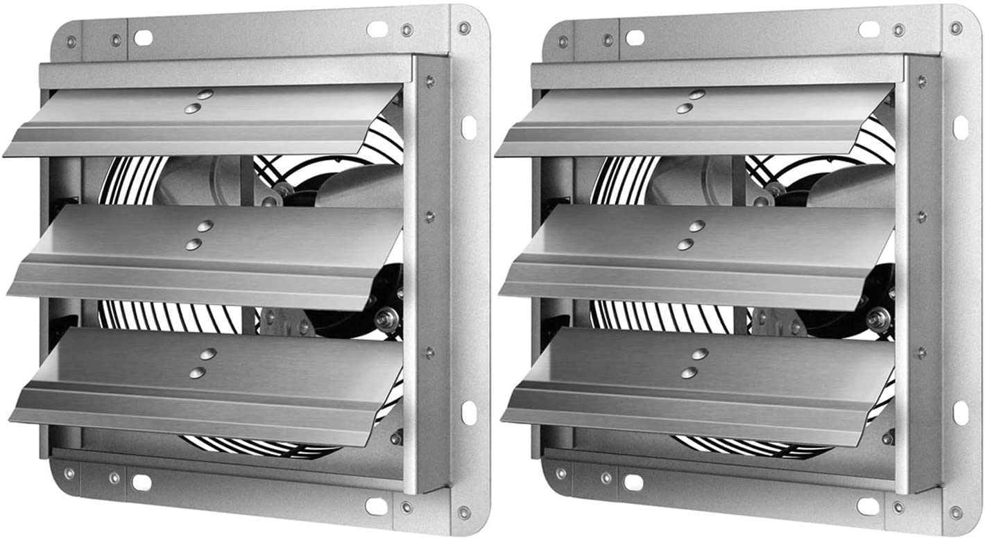 iPower 16 Inch Shutter Exhaust Fan Aluminum,High Speed 1550RPM, 1200 CFM, 2-Pack, Silver
