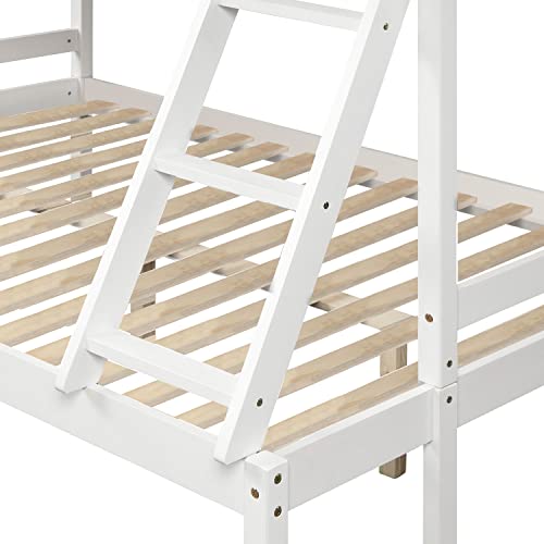 Twin Over Full Bunk Bed with Ladder & Safety Guard Rails,Solid Wood Bunk Beds for Dorm,Bedroom,Guest Room, Can Be Separated Into Twin/Full Size Bed