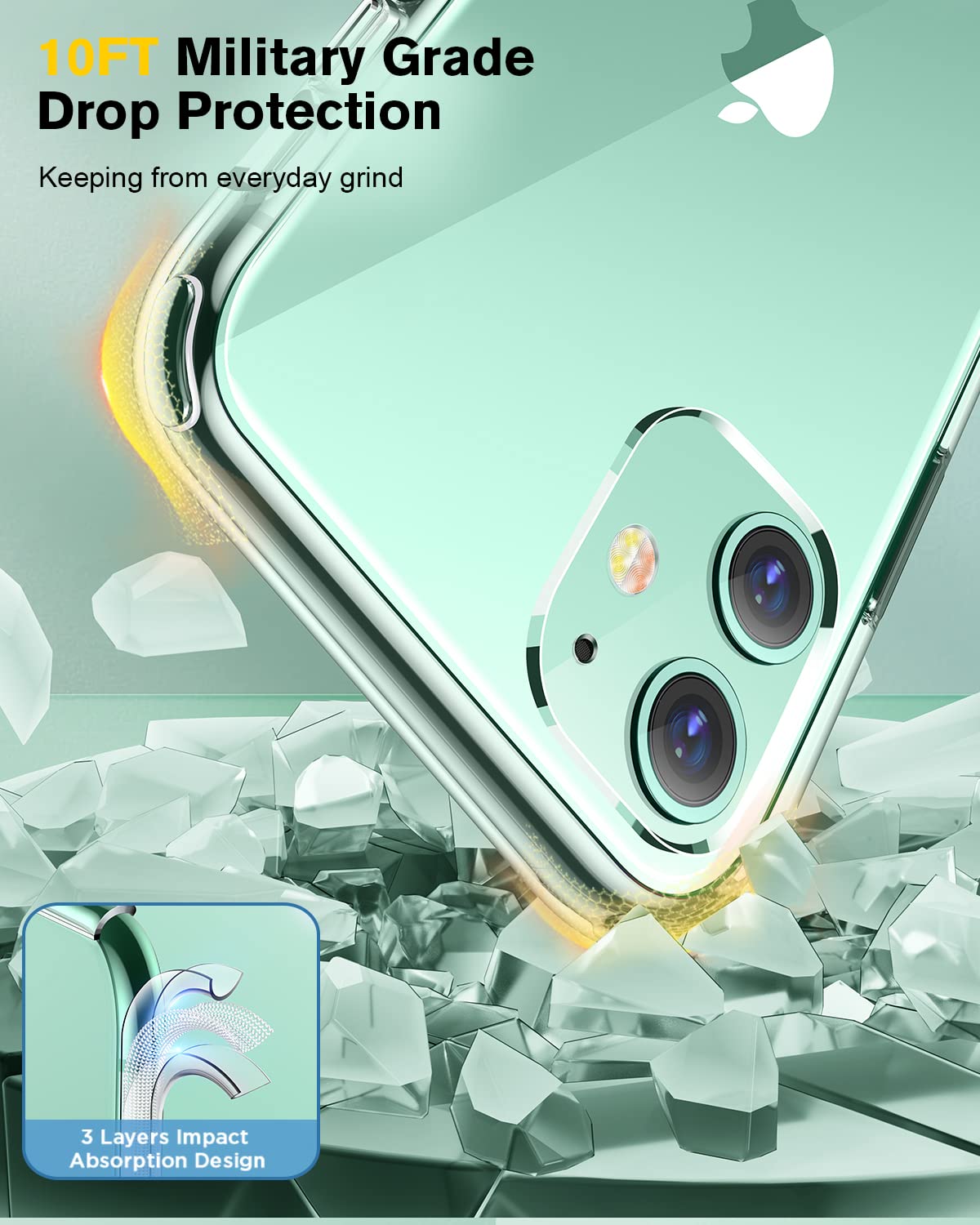 Humixx Crystal Clear Designed for iPhone 11 Case,[Not Yellowing][Military Grade Drop Protection] Explosion Hard Back and Soft TPU Bumper Shockproof Protective 11 Phone Case Cover 6.1 Inch