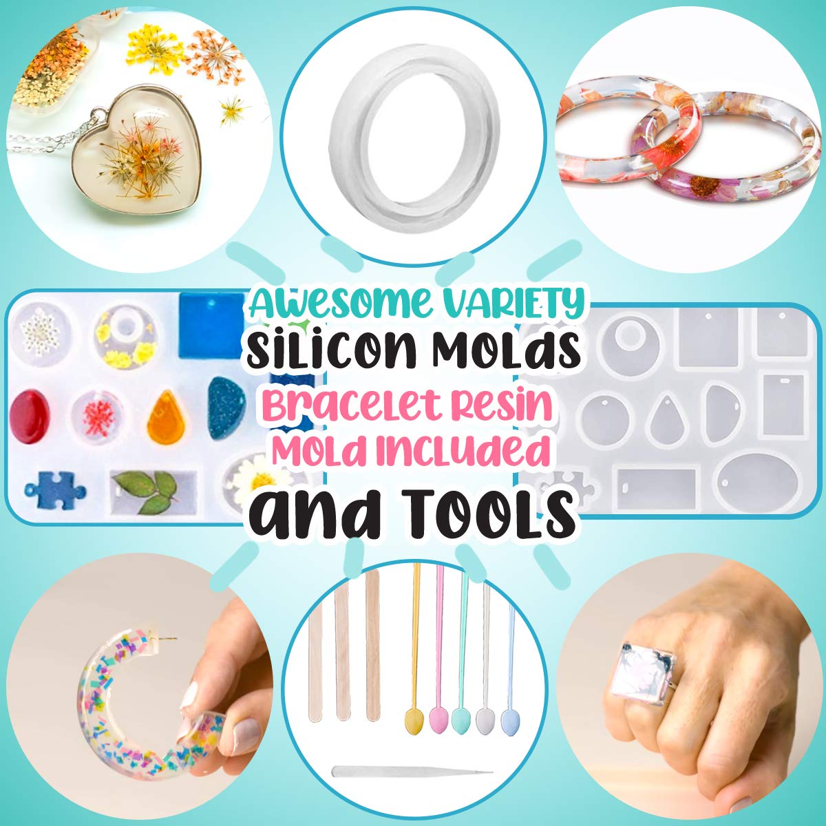 Innorock Epoxy Resin Jewelry Making Kit - Epoxy Resin Kit for Beginners with Resin molds Silicone Kit Bundle - Crystal Clear Resin Casting Art Kits for Earrings Bracelets Keychain Pendant Necklace