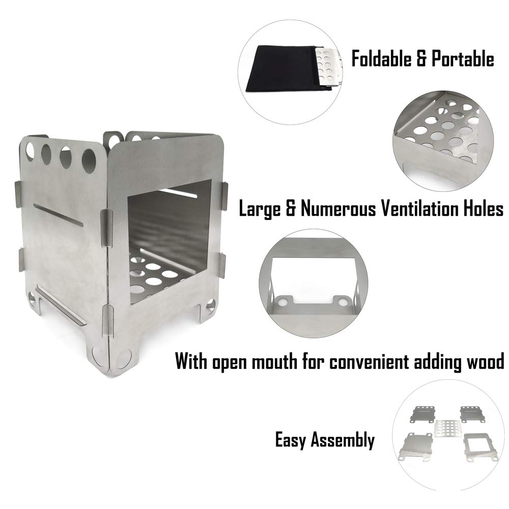 HTTMT- ET-Cook002-L- Folding Wood Stove Pocket Alcohol Stove Outdoor Cooking Camping Backpacking