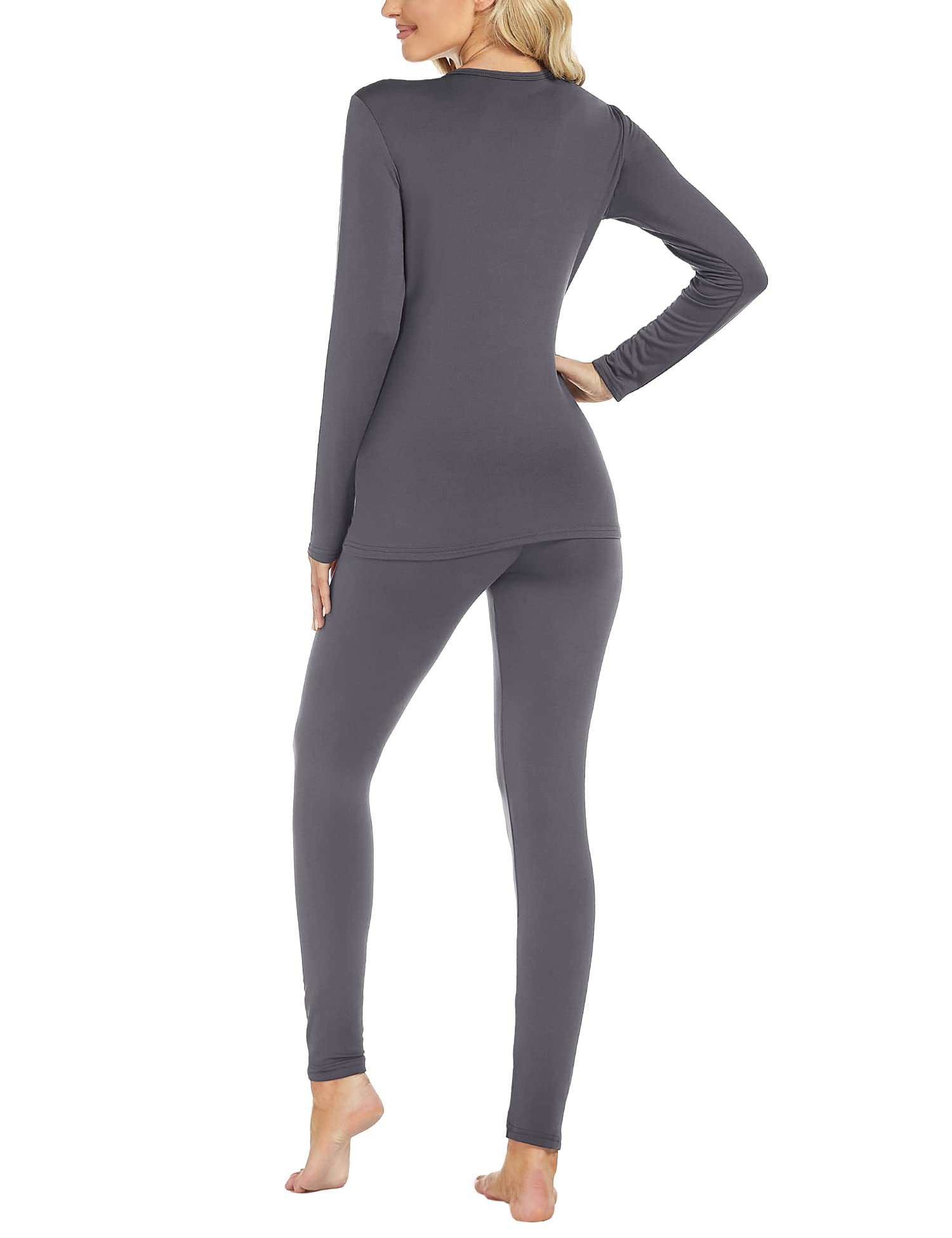 JOLLYBUYER Women's Fleece Thermal Underwear Winter Ultra-Soft Warm Long Johns Set Grey