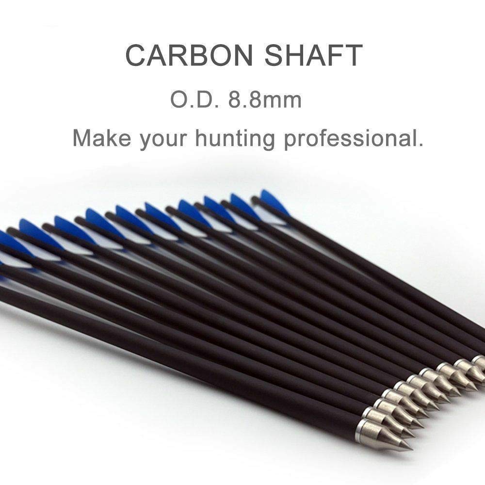 Jocoo 20" Carbon Crossbow Bolts Hunting Archery 20 Inch Arrows with 4" vanes and Replaced Arrowhead/Tip (12 Pack)