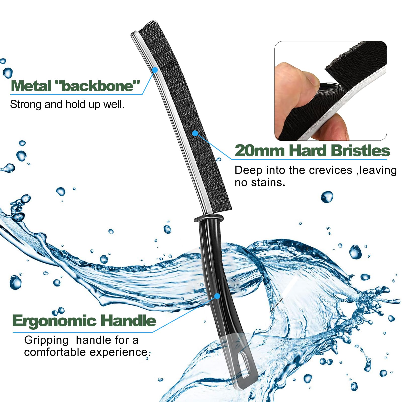 Hard Bristle Crevice Cleaning Brush, Crevice Cleaning Brush | Extra Strong & Long| Gap Cleaning Brush, Hard-Bristled Brush Set, Hand Bristled Stiff Bristle Cleaning Brush with Long Handle(4 pcs)