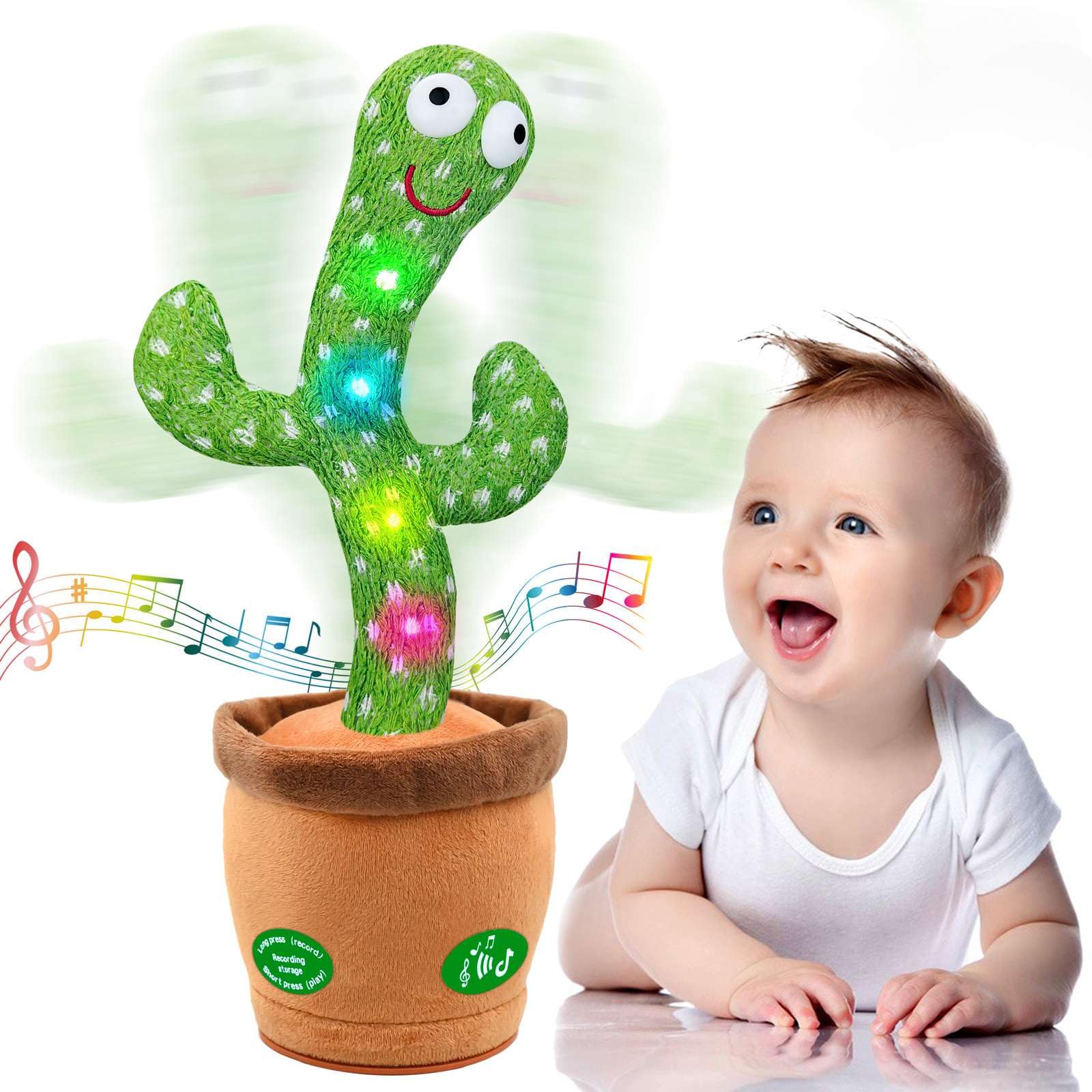 LGOUYGG Cactus Baby Tummy Time Toy, Singing Talking Mimicking with Light-Up Music, Interactive Gift for Infants and Toddlers