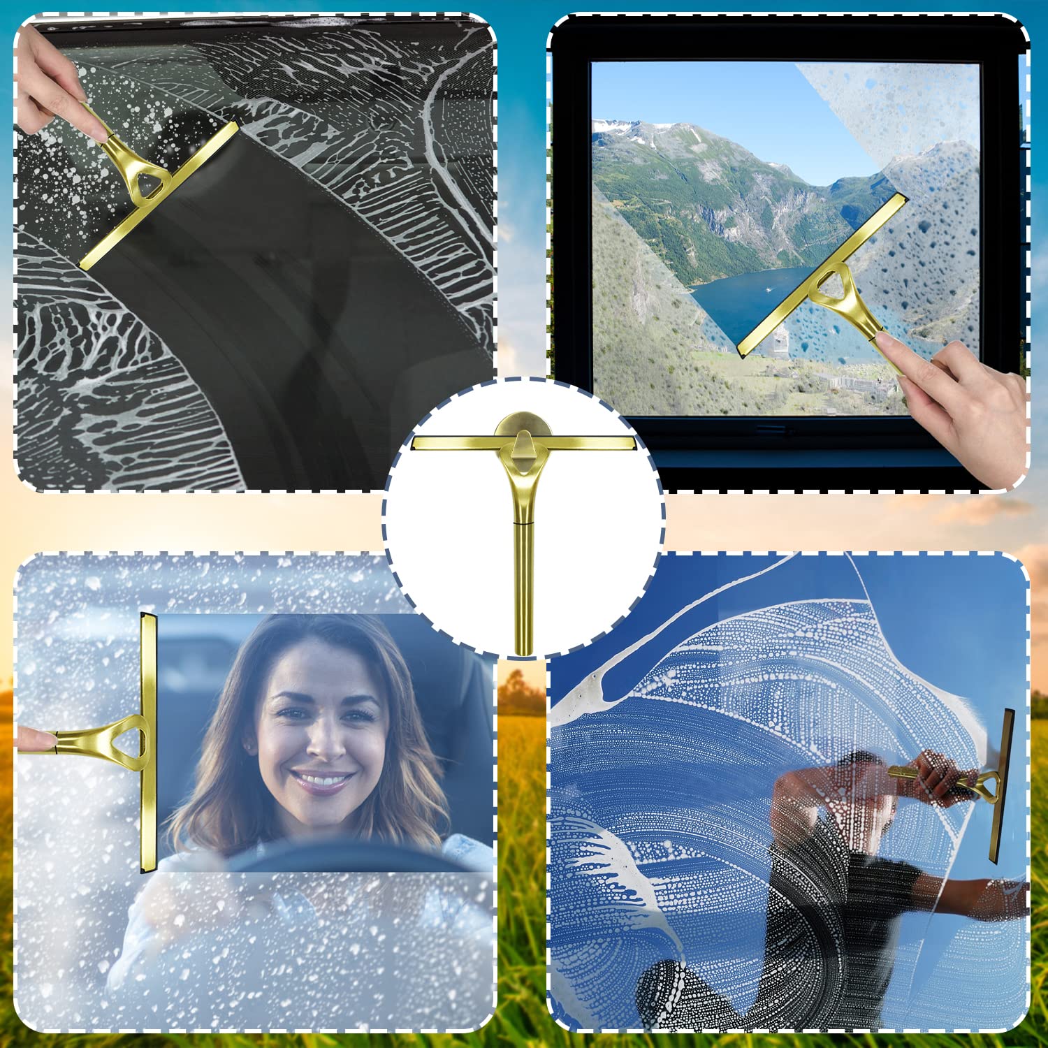 HomDSim Stainless Steel Shower Squeegees All-Purpose Mirror/Window/Glass Wiper Scraper Golden Shower Squeegee