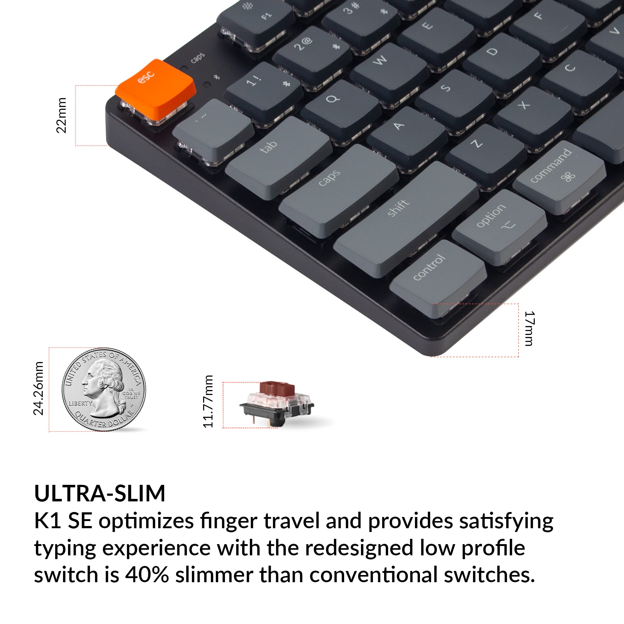 Keychron K1 SE, 87 Keys Ultra-Slim Wireless Bluetooth/USB Wired Mechanical Keyboard with RGB LED Backlit, Low-Profile Gateron Mechanical Brown Switch Compatible with Mac Windows