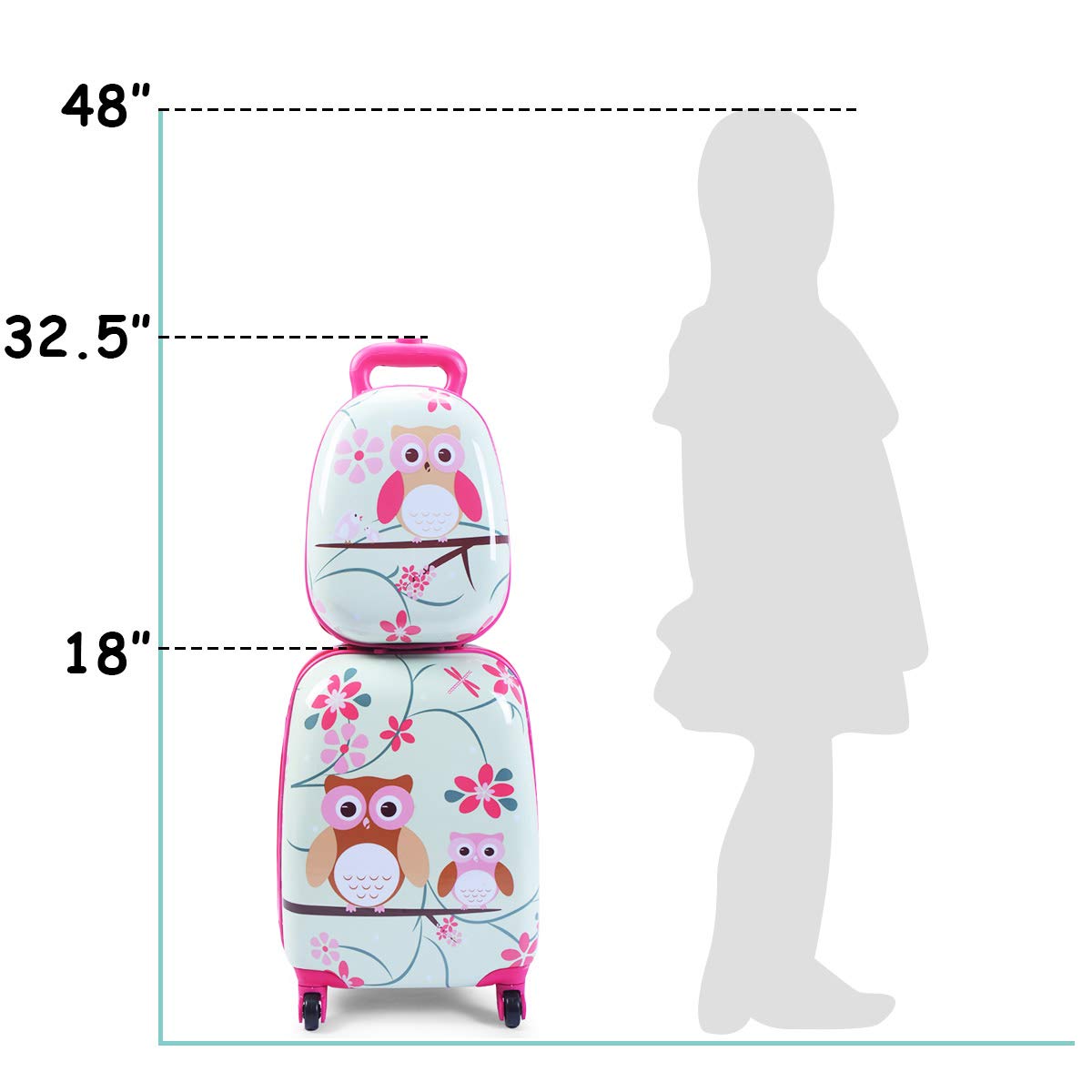 HONEY JOY Kids Luggage, 12β Travel Backpack & 16β Hard Shell Toddler Suitcase, Children Rolling Luggage with Wheels, Retractable Handle & 4 Casters, 2Pcs Carry On Luggage Set for Boys Girls (Owl)