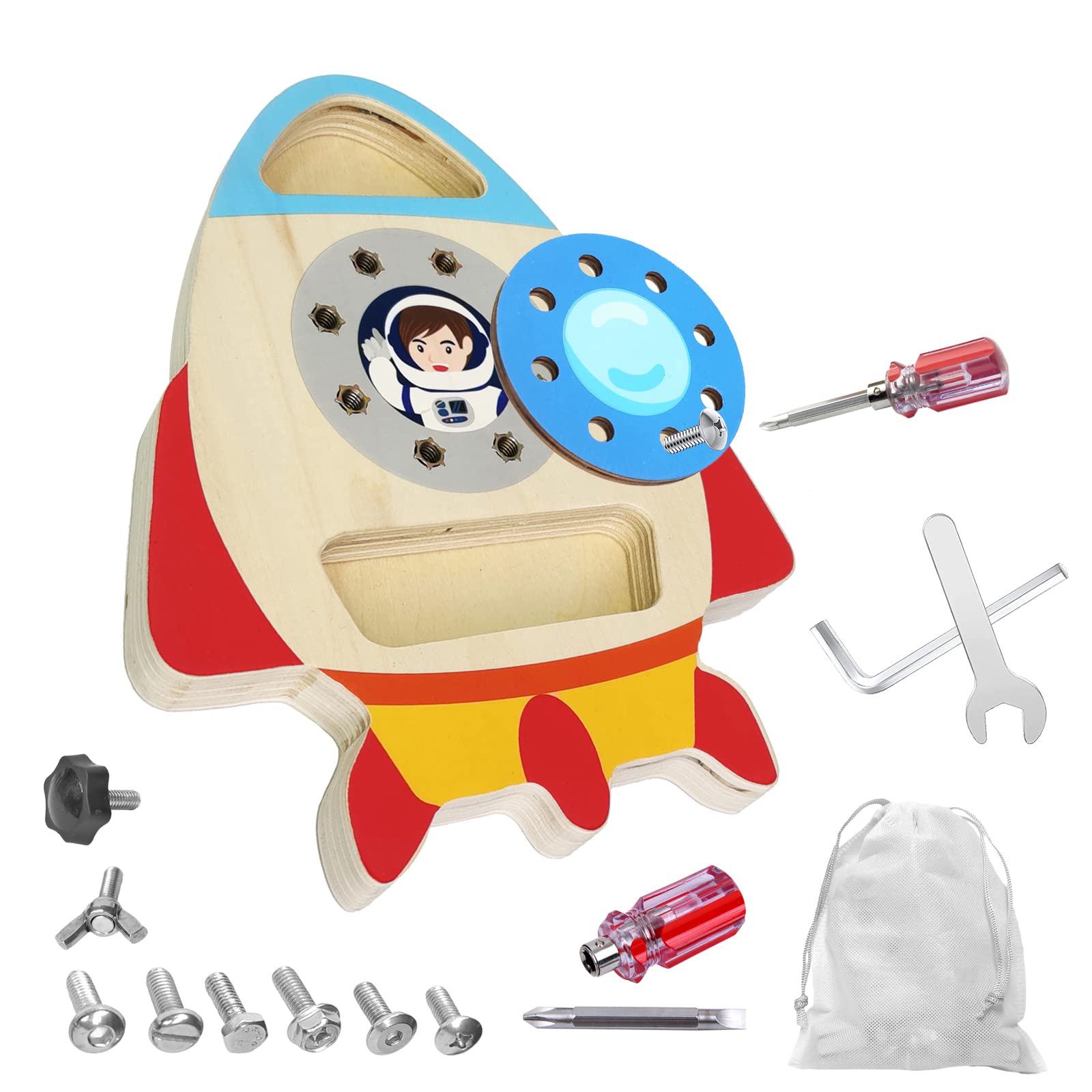 MICKYU Wooden Busy Board Toys Montessori Screwdriver Tools Set Fine Motor Skills Development Toys for Toddlers Boys