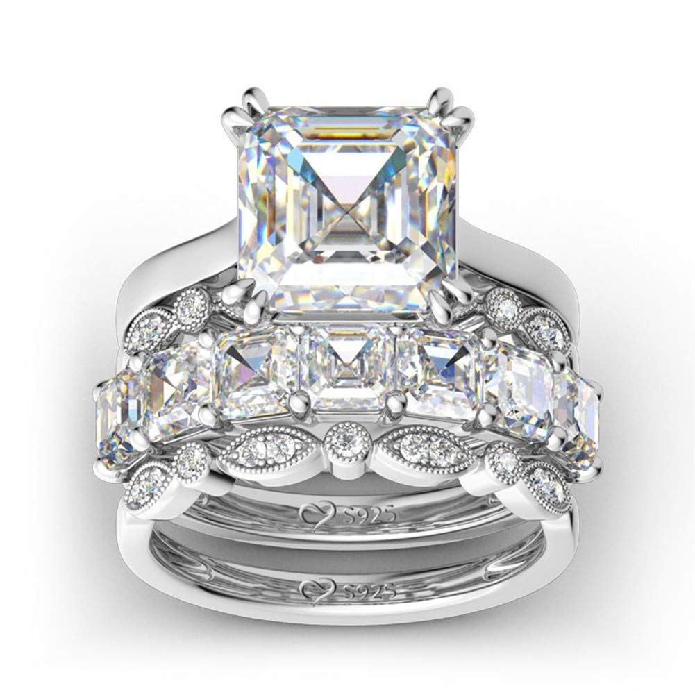 Jeulia 4PC Asscher Cut Sterling Silver Ring Set Cubic Zirconia CZ Engagement Anniversary Eternity Promise Wedding Band Ring Set with Jewelry Box (7)