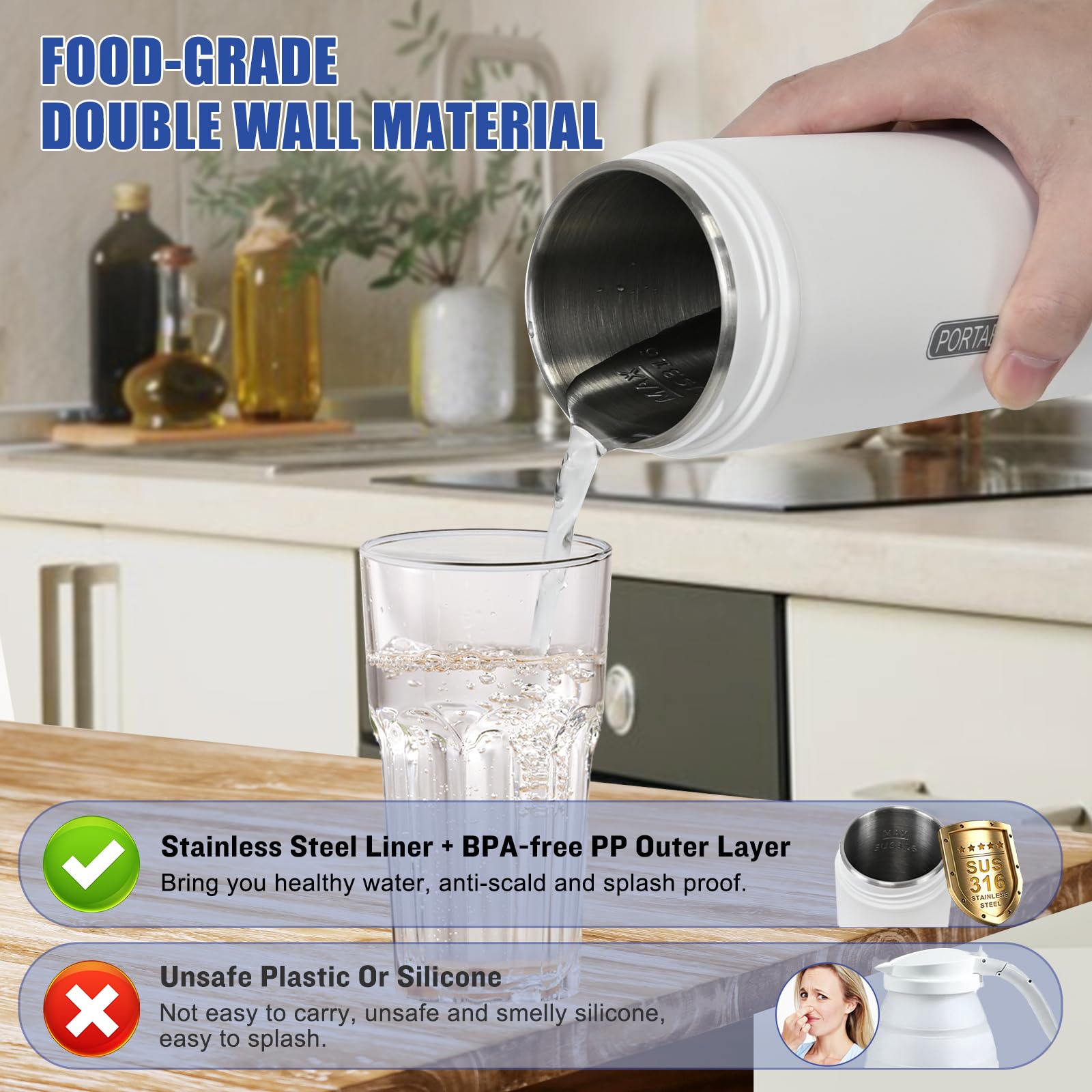 Travel Electric Kettle Portable Kettle for Hot Water Small Mini Tea Coffee Kettle Water Boiler, Water Heater with Handy Cup Bag & Brush, 4 Temperature Control & LCD Display